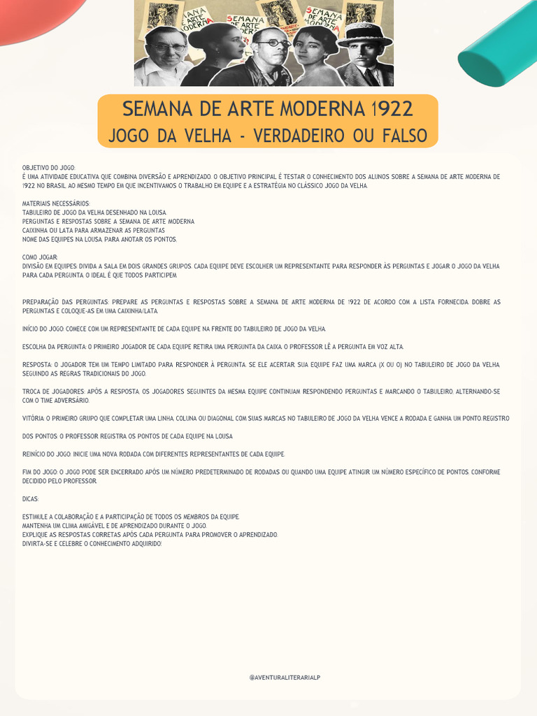 Jogo Educativo sobre a Semana de Arte Moderna | PDF | Movimientos de arte | Arte