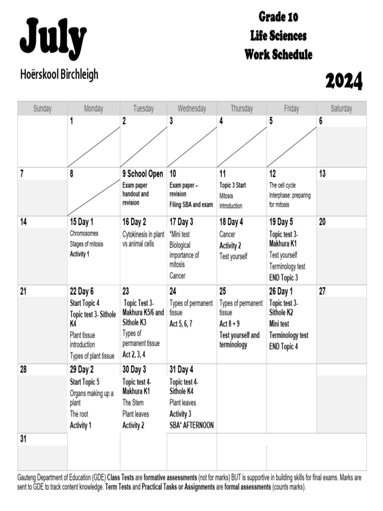 GR 10 LS - July Work Schedule - 2024 | PDF
