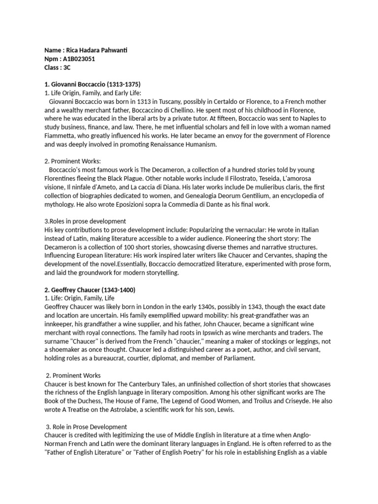 Prose in Language - Rica Hadara | PDF | Giovanni Boccaccio | Geoffrey ...