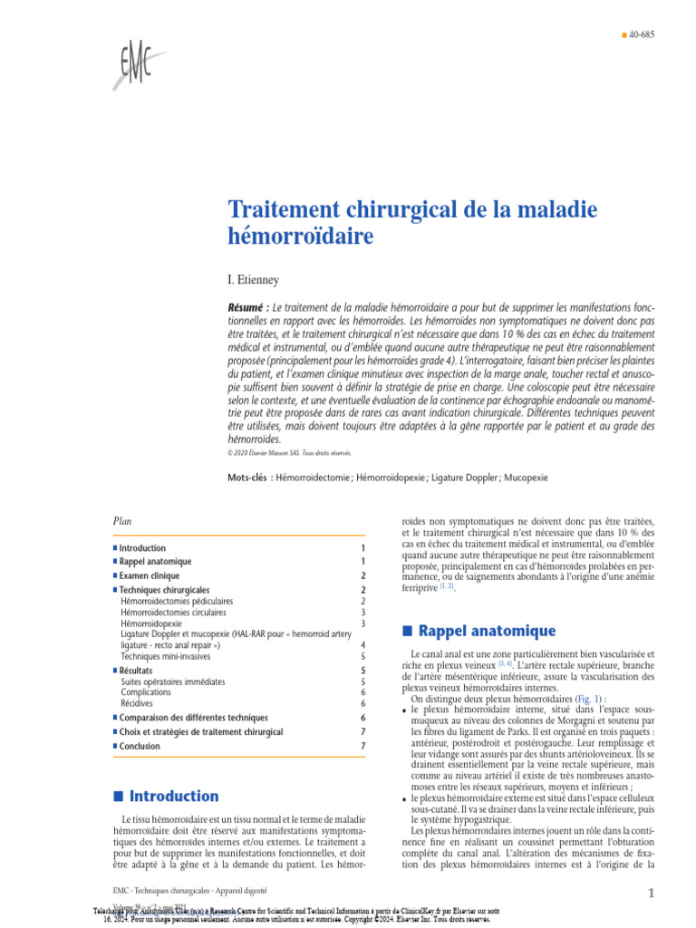 Traitement chirurgical de la maladie hémorroïdaire | PDF