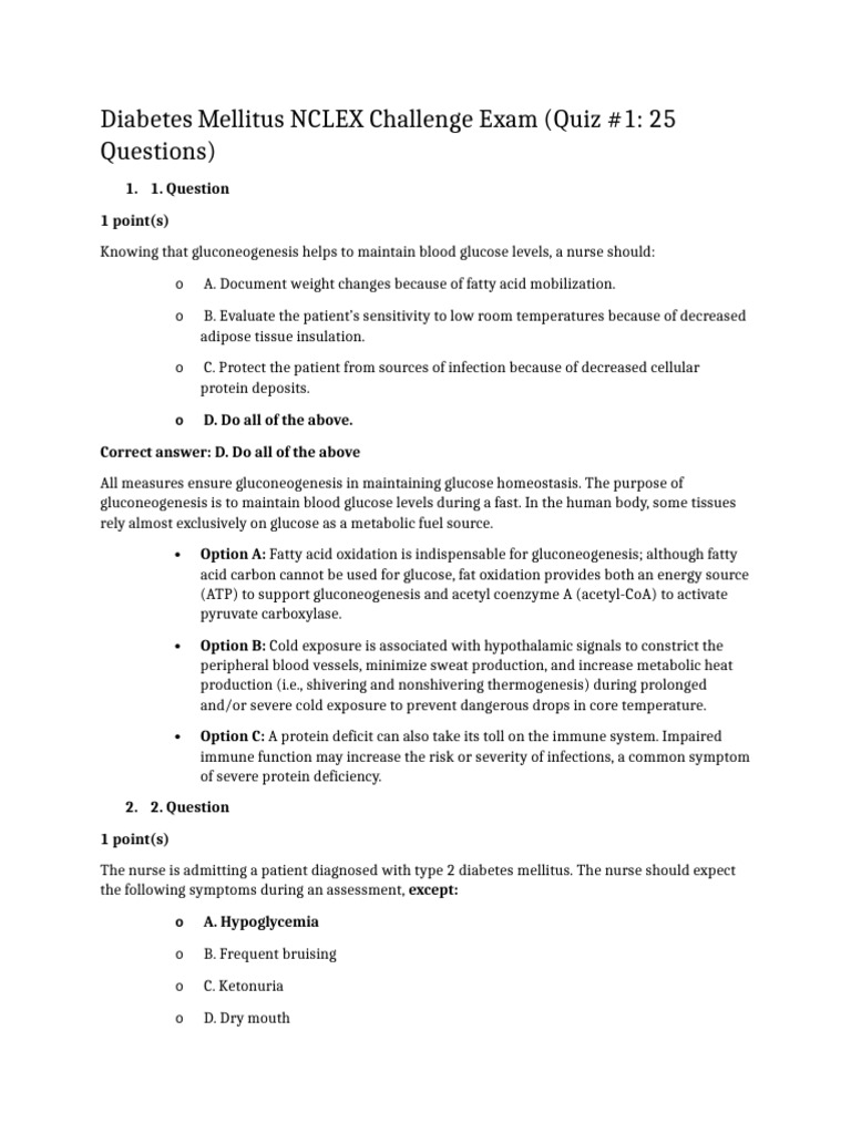 Diabetes Mellitus NCLEX Challenge Exam | PDF