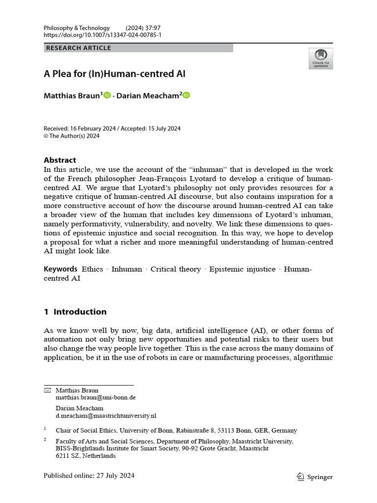 A Plea For (In) Human-Centred AI | PDF A Plea For (In) Human-Centred AI | PDF