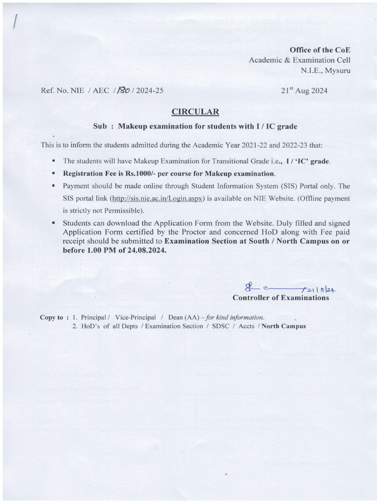 Makeup Exam For I and IC Grade-2021 & 2022 Batch | PDF