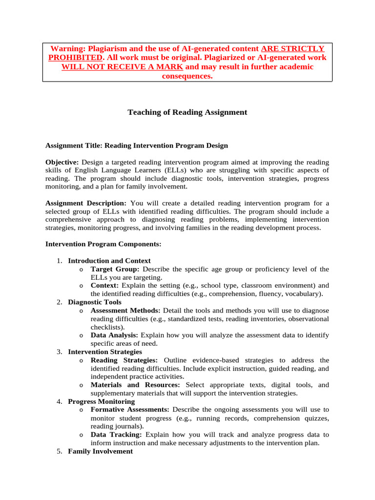 Reading Intervention Program for ELLs | PDF | Educational Assessment ...