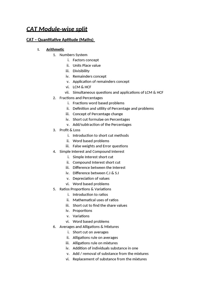 CAT Modulewise Spllit | PDF