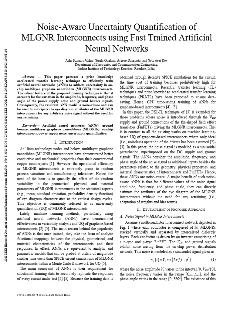 Noise-Aware Uncertainty Quantification of MLGNR Interconnects Using Fast Trained Artificial ...