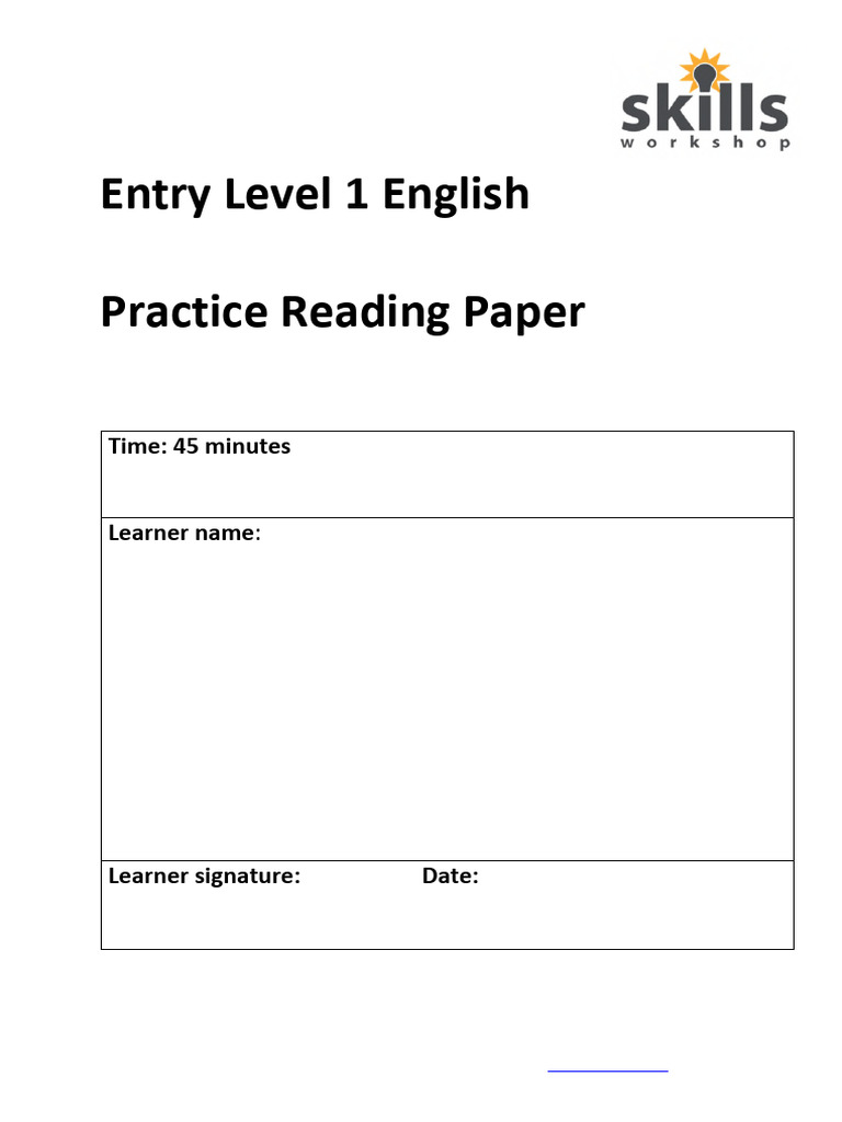At The Library Entry Level 1 Reading Practice Paper | PDF