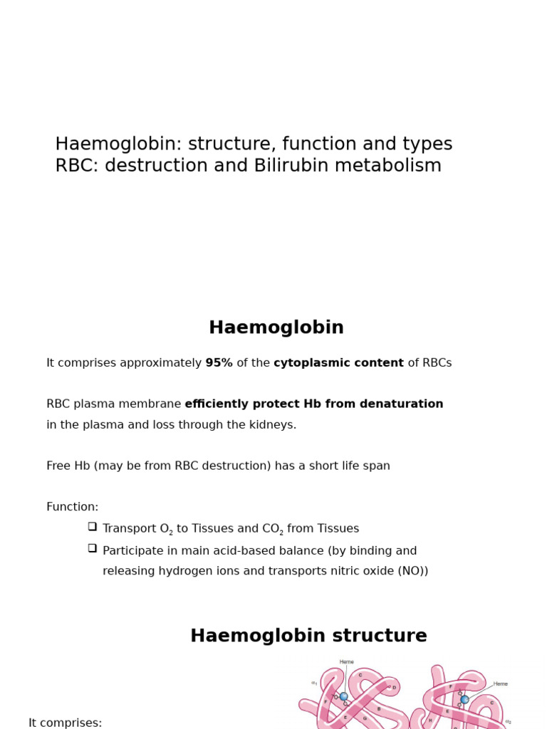 Topic 2 Hemoglobin Structure Types RBC Destrcution and Bilirubim ...