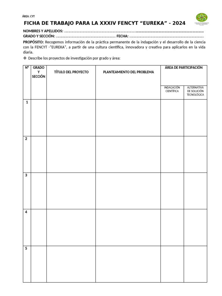 Ficha de Trabajo para Fencyt | PDF
