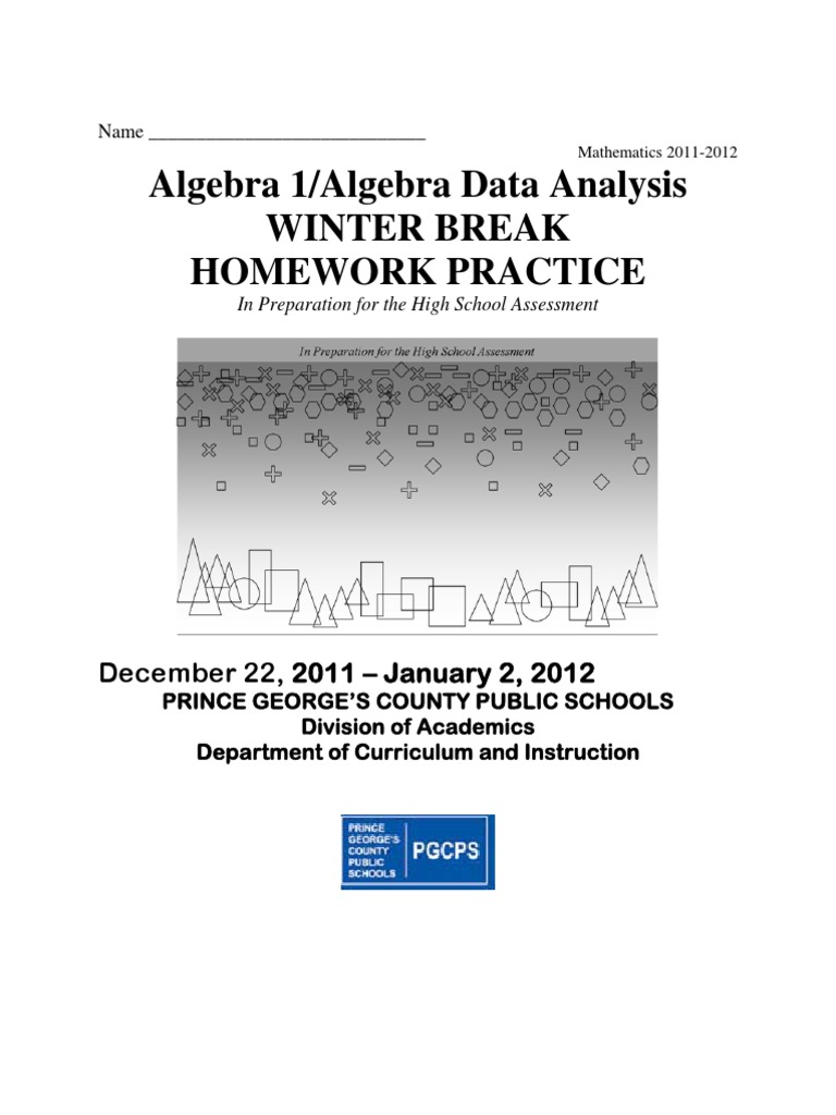 Algebra 1/algebra Data Analysis Winter Break Homework Practice | PDF ...