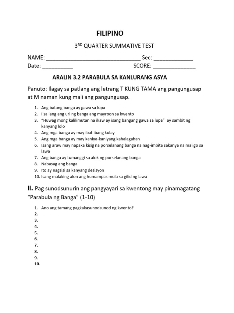 3RD Quarter Summative Test | PDF