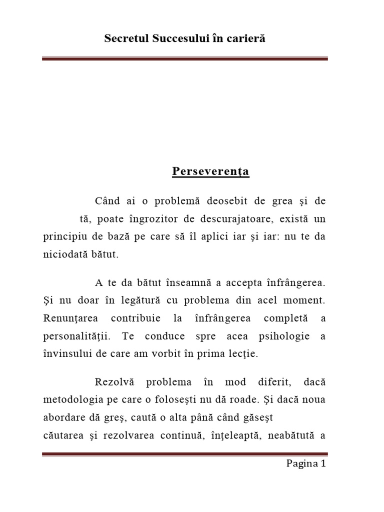 Lectia 9 - Despre Perseverenta, Motivatie Si Incredere | PDF