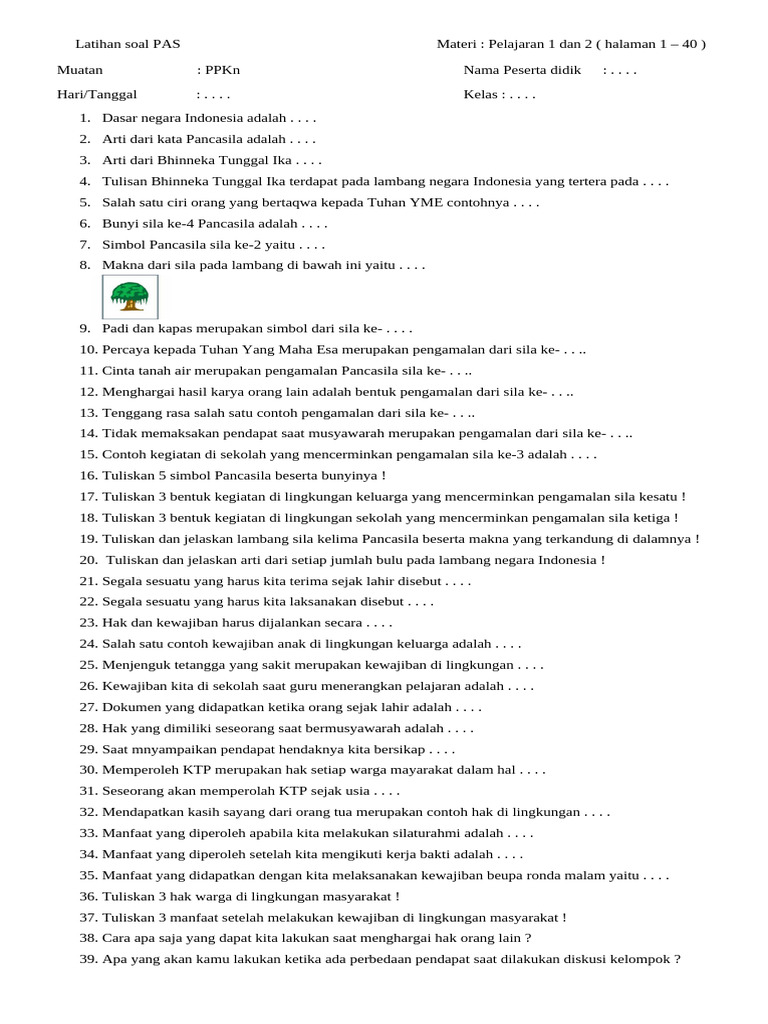 LATIHAN SOAL PAS PPKN Kelas 4 | PDF | Olahraga & Rekreasi