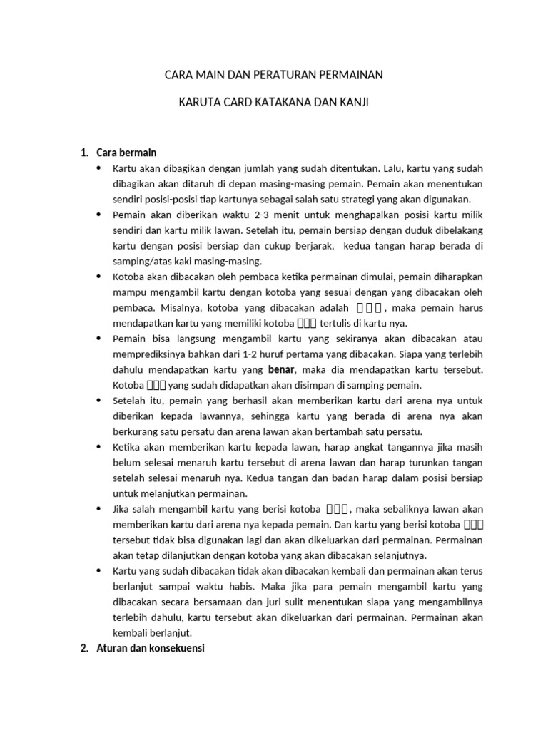 Cara Main Dan Aturan Karuta | PDF
