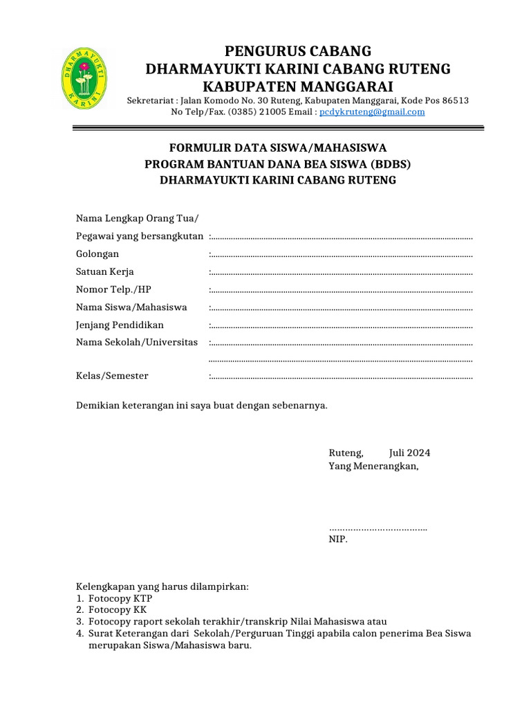 Formulir Penerima BDBS 2024 | PDF