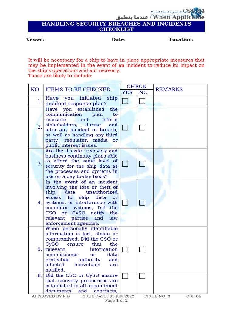 CSP04 - Handling Security Breaches and Incidents Checklist | PDF