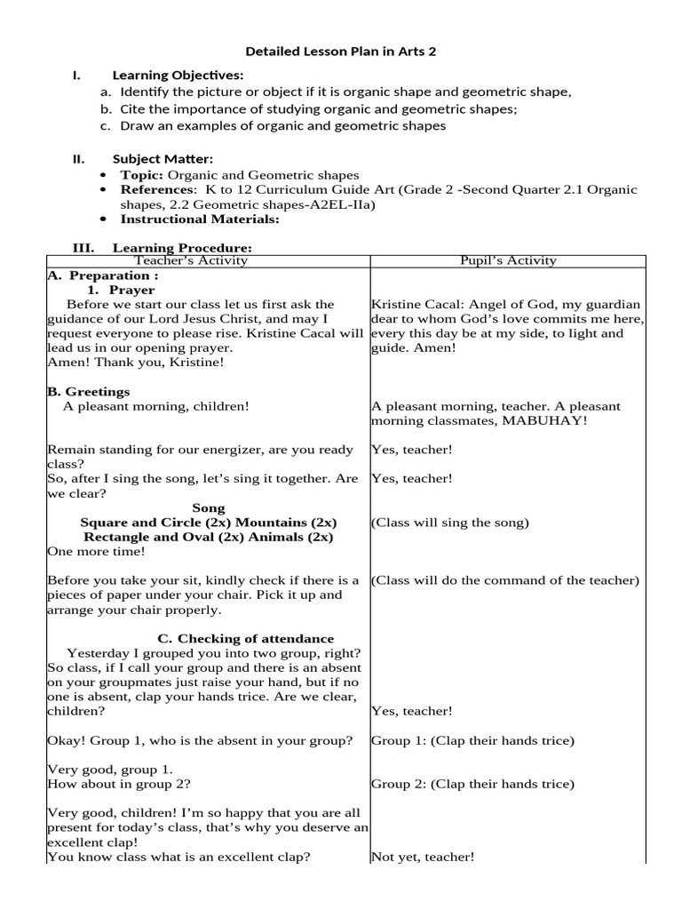 Detailed Lesson Plan in Arts 2 | PDF