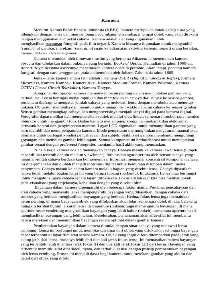 Pengertian Kamera Dan Sejarah Singkat Kamera | PDF