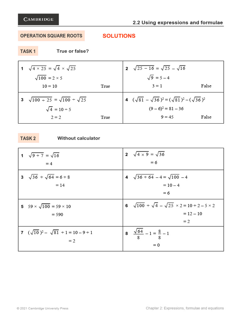 Operation Square Roots SOLUTIONS | PDF