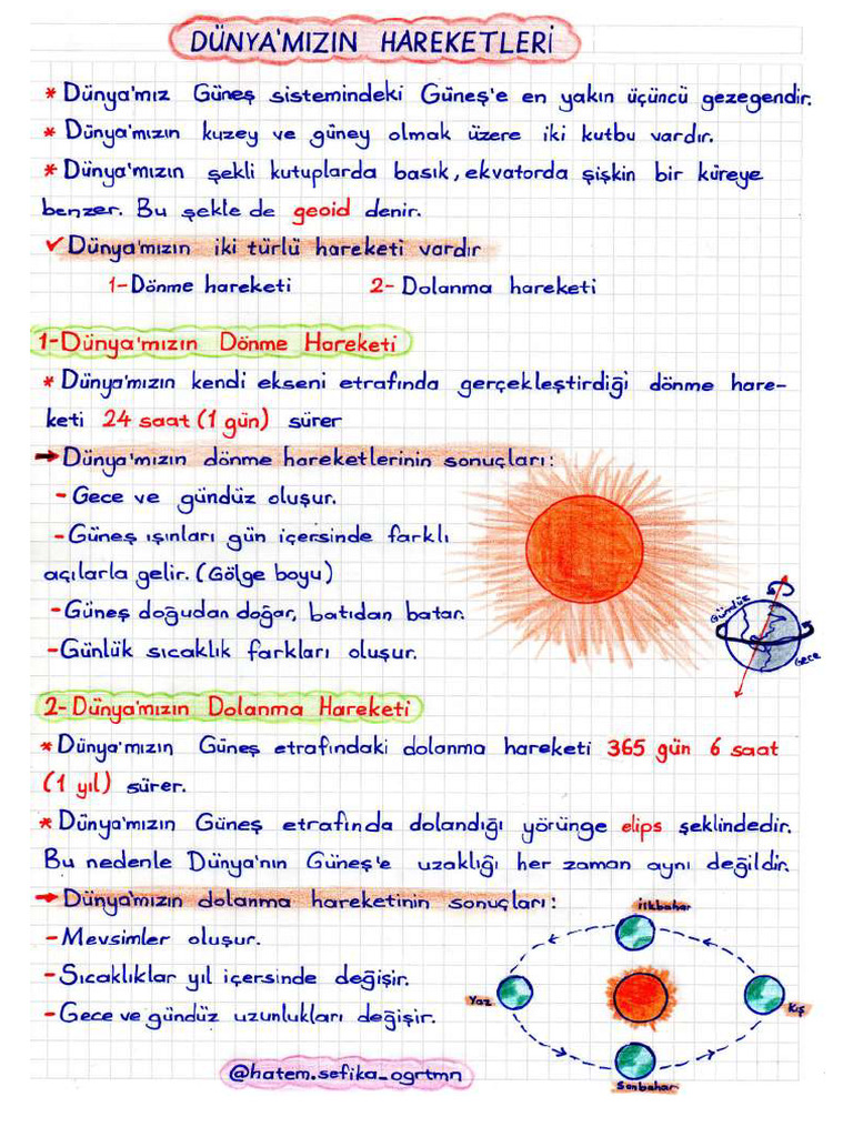 4.sinif Fen Bilimleri Dunyamizin Hareketleri | PDF