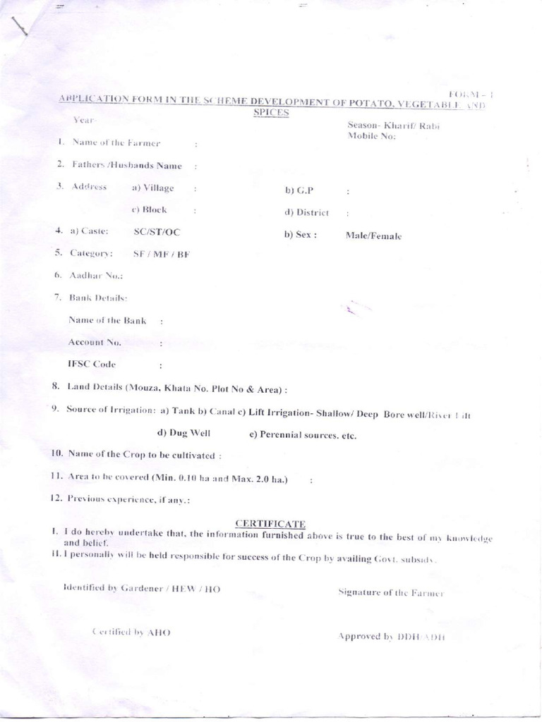 Patato, Veg, Spices Form-1 | PDF