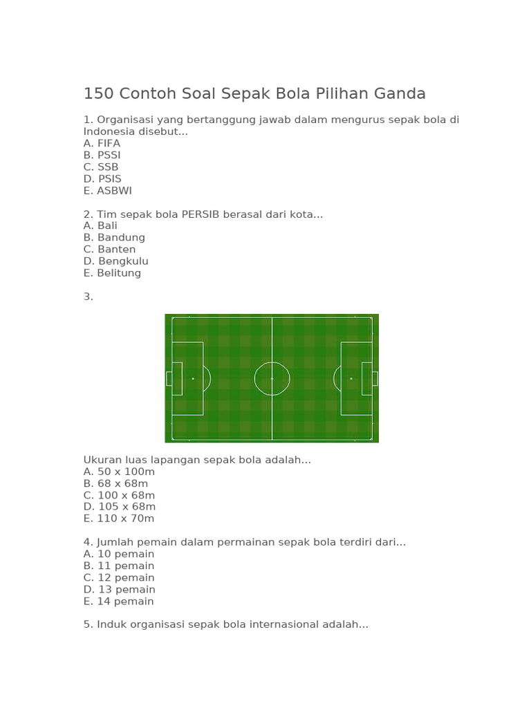 150 Contoh Soal Sepak Bola Pilihan Ganda | PDF