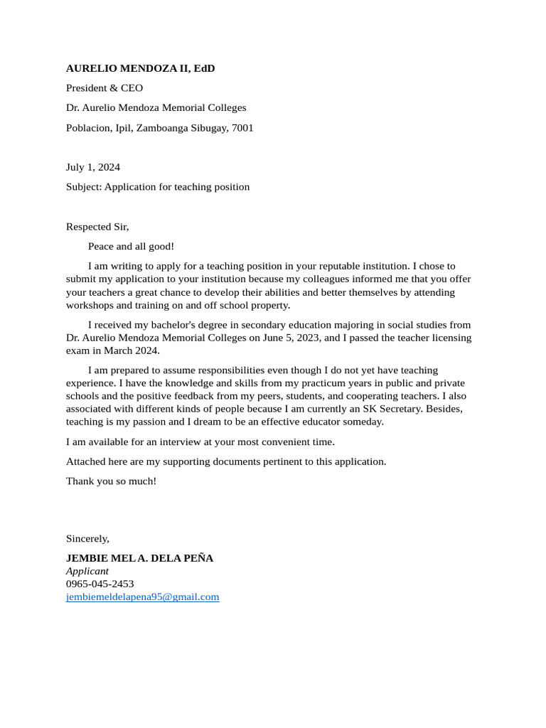 Application Letter | PDF