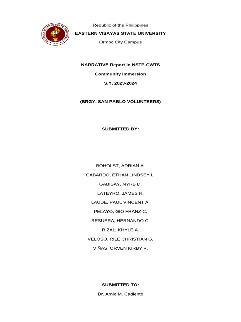 Narrative Report in NSTP Cwts | PDF