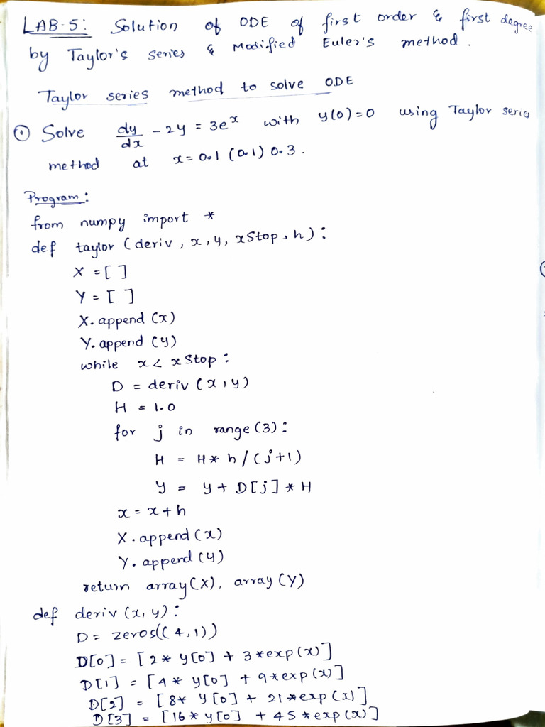 Taylor's Series & Euler's Modified Method | PDF Taylor's Series & Euler's Modified Method | PDF