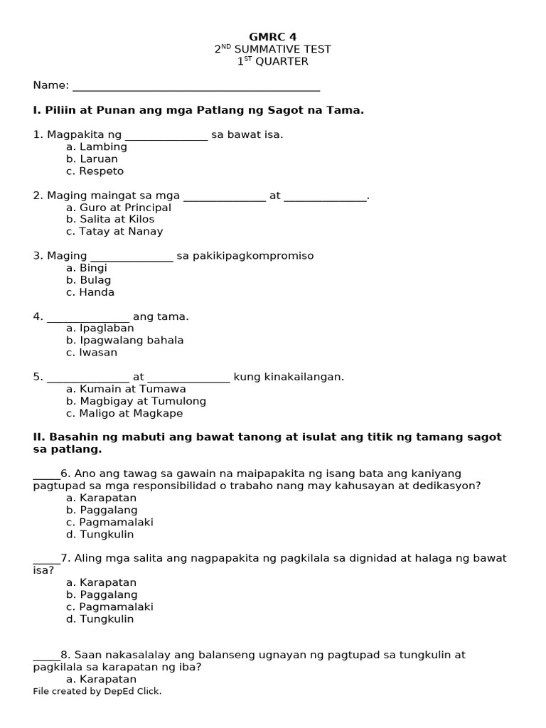 GMRC 4 - ST2 - Q1 - Matatag | PDF