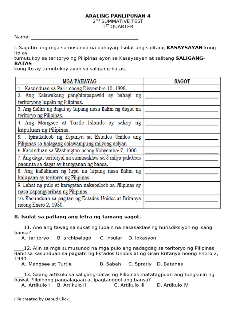 Ap4 ST2 Q1 Matatag | PDF