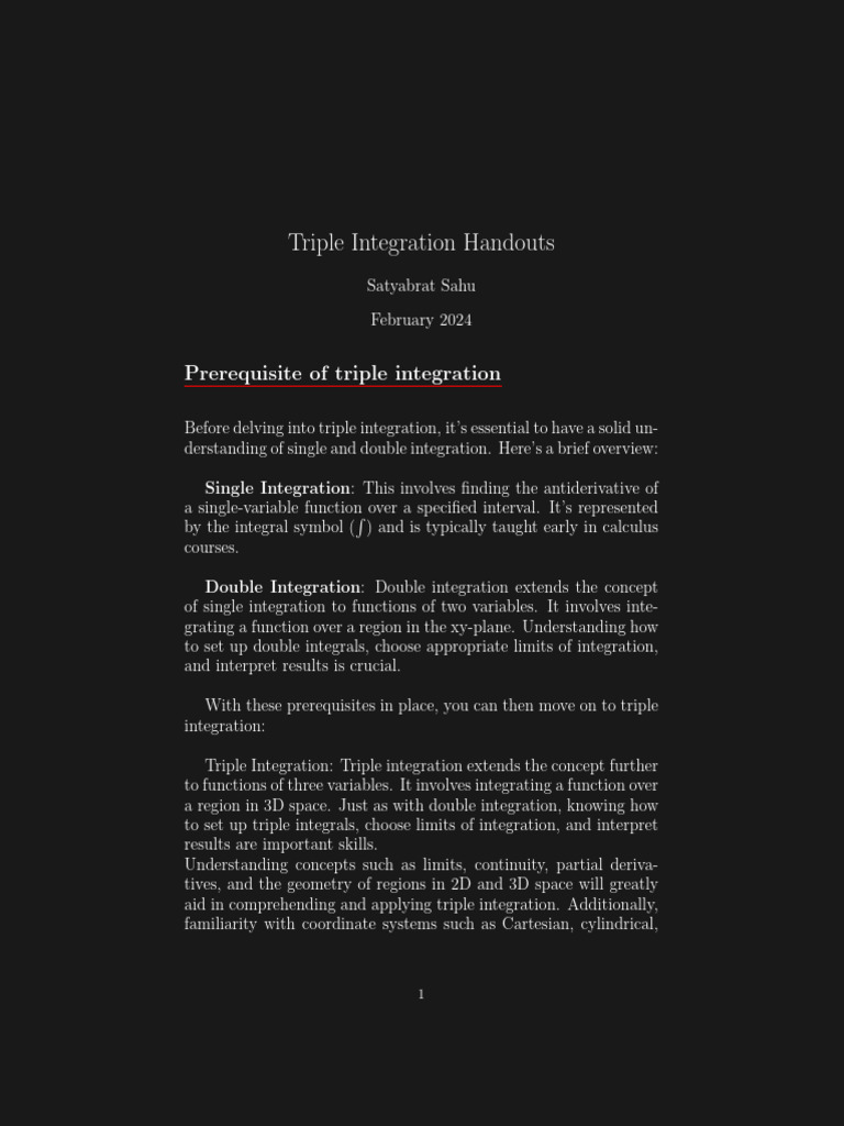 Triple Integration Handouts | PDF | Integral | Function (Mathematics)