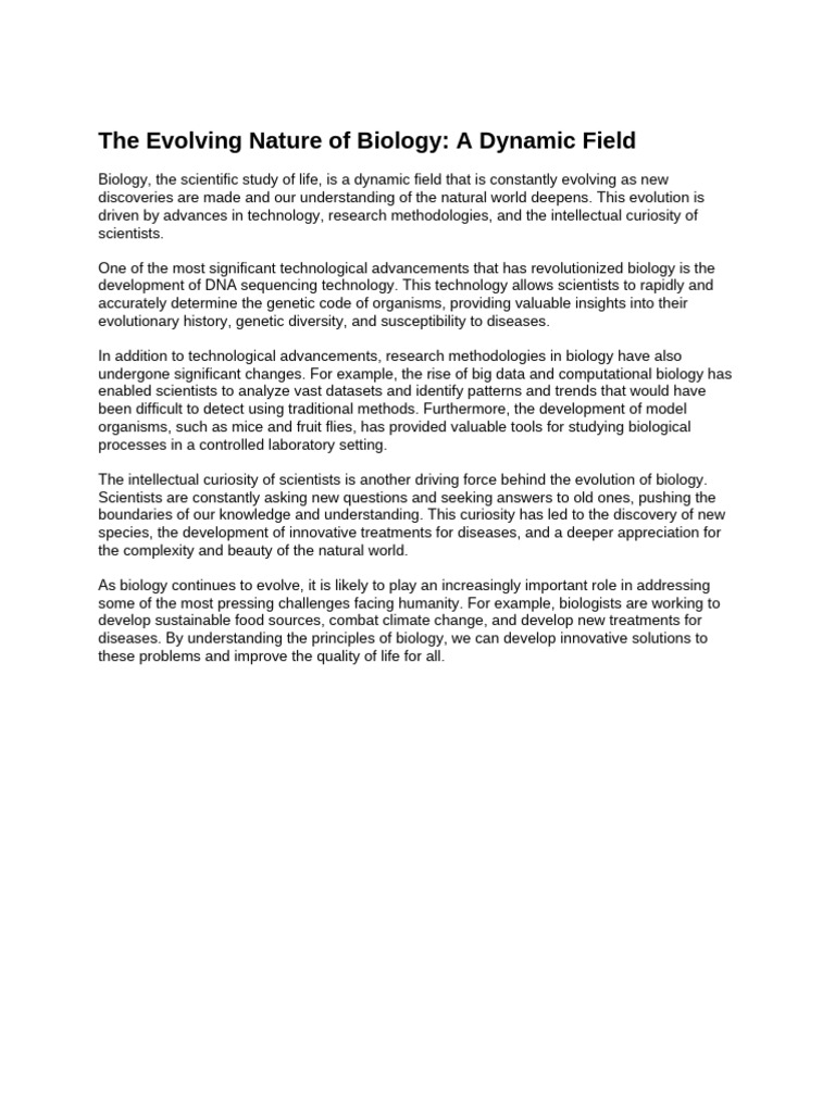 The Evolving Nature of Biology - A Dynamic Field | PDF