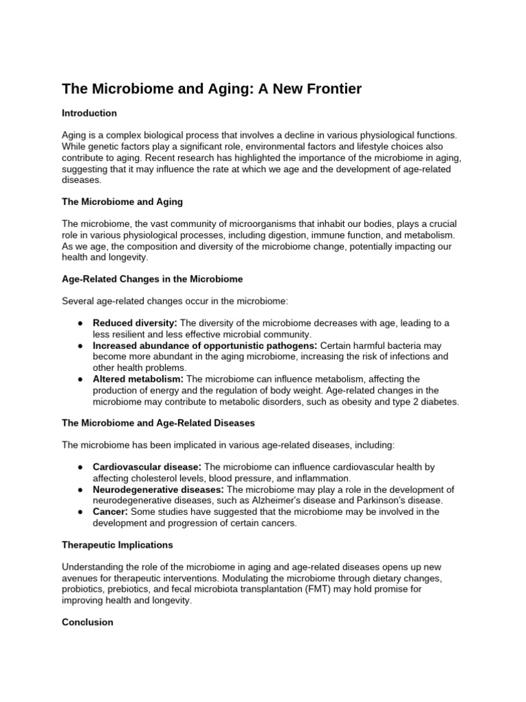 The Microbiome and Aging - A New Frontier | PDF | Ageing | Medical ...