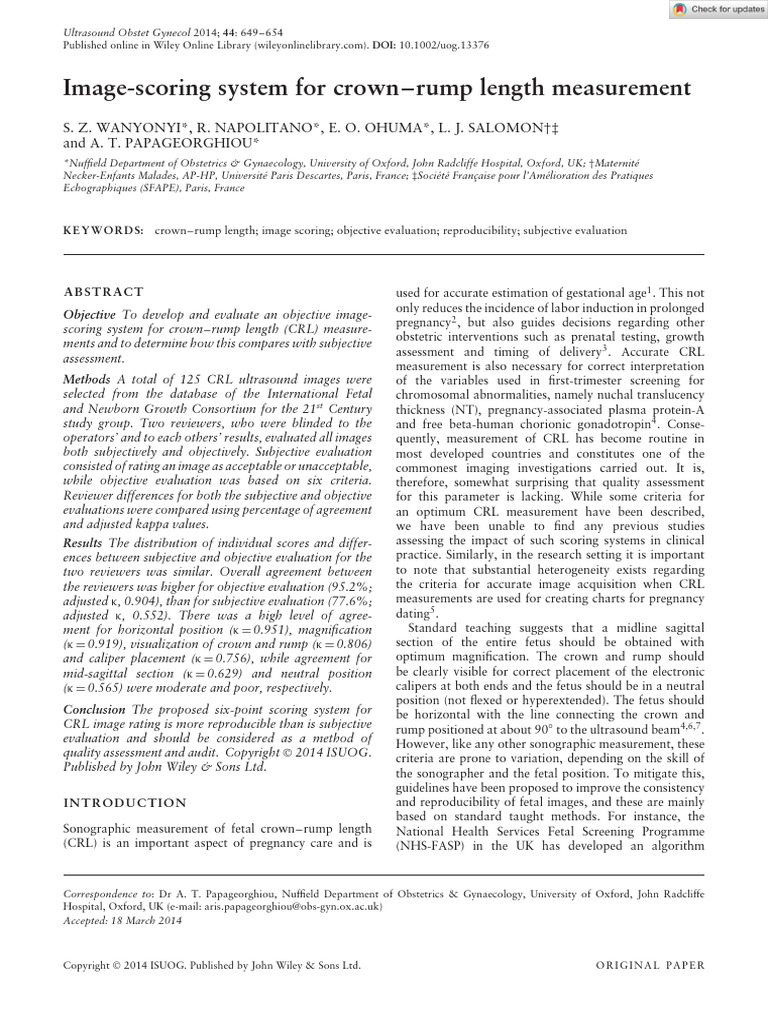 Ultrasound in Obstet Gyne - 2014 - Wanyonyi - Image‐Scoring System for ...