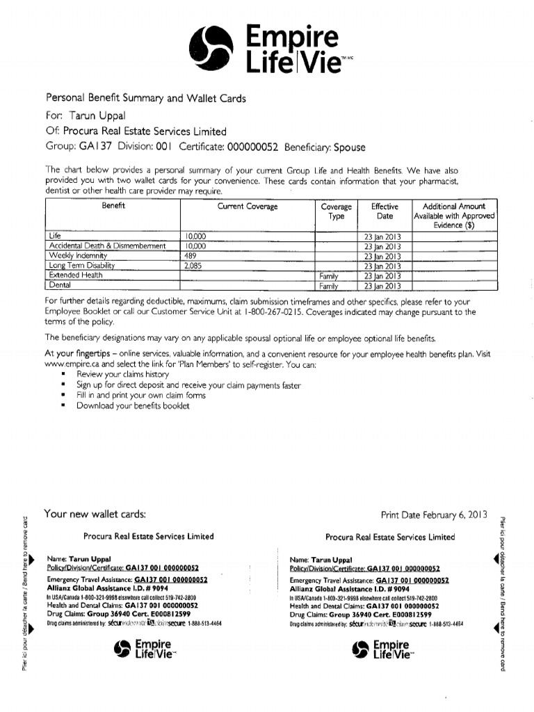 TU Empire Life Cards | PDF