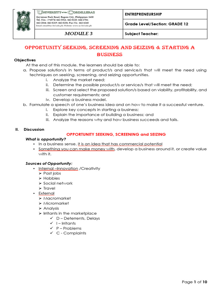 Module 3 - Entrep - Opportunity | PDF