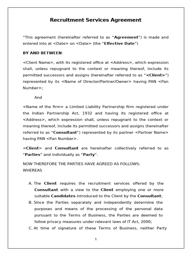 Recruitment Services Agreement | PDF