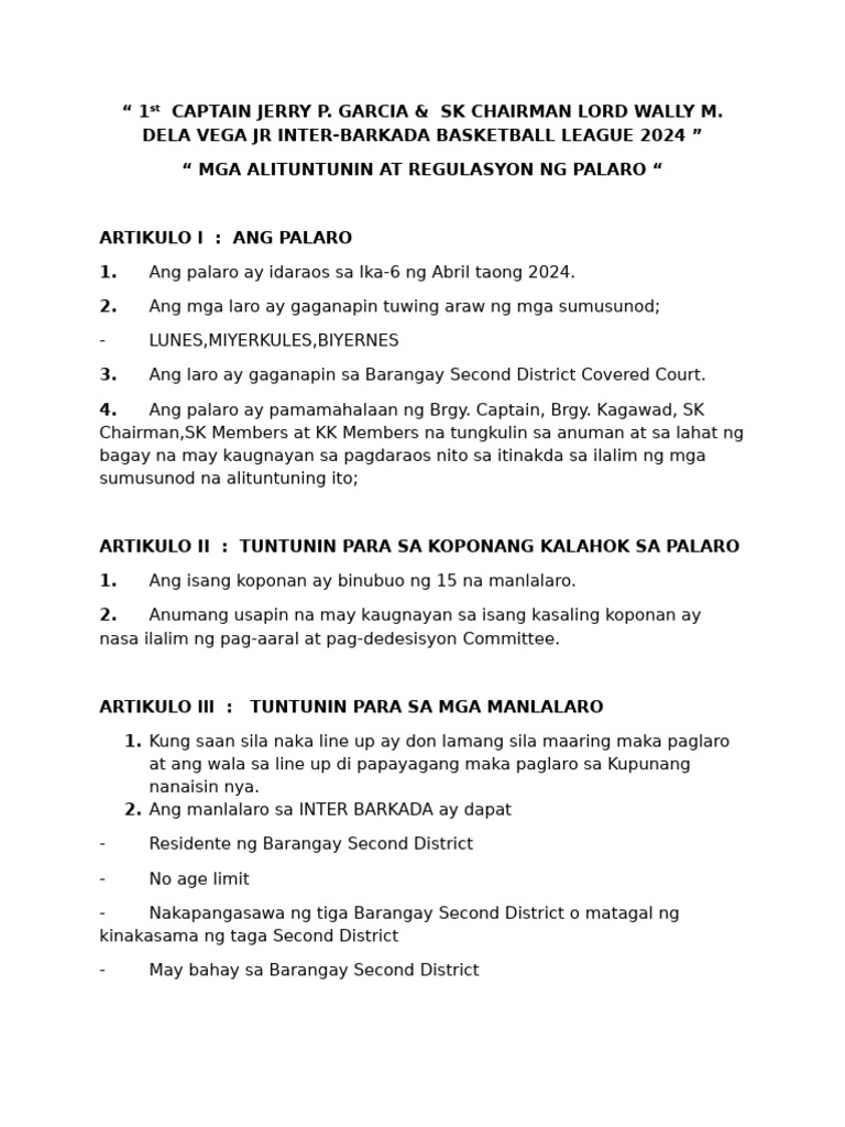 By Laws NG Palaro | PDF