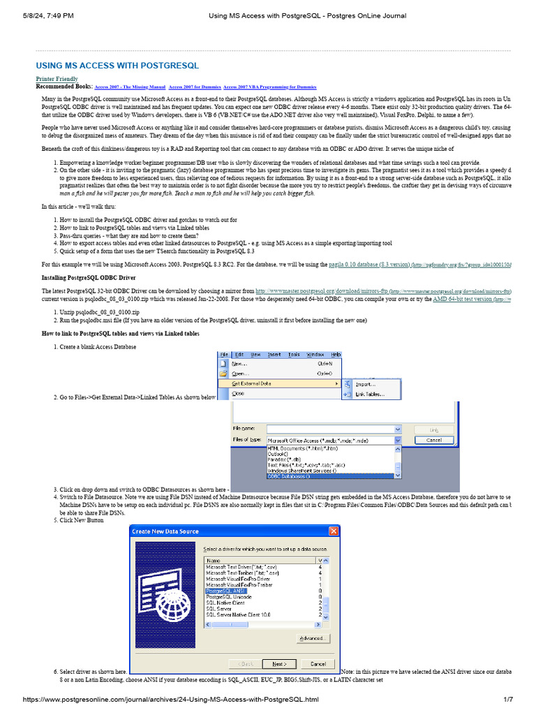 Using MS Access With PostgreSQL - Postgres OnLine Journal | PDF