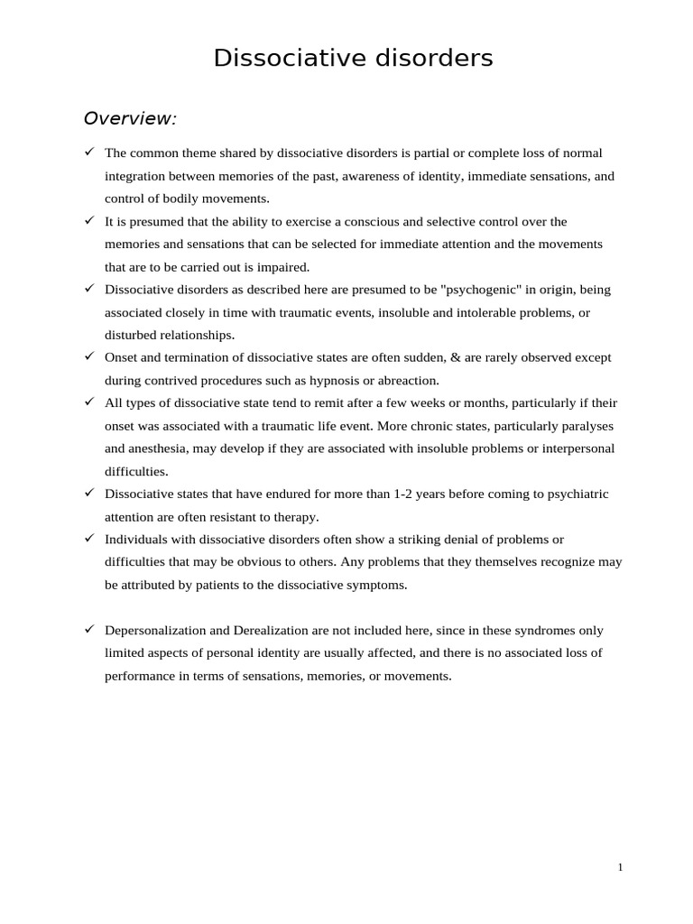 Dissociative Disorders | PDF