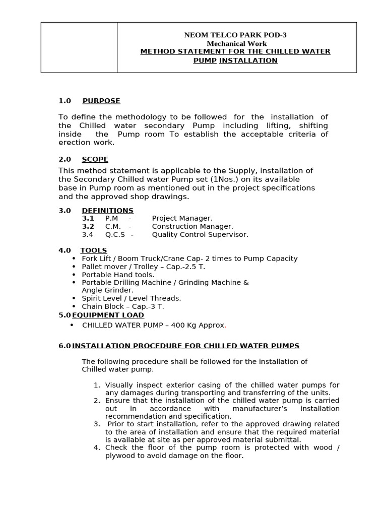 Chilled Water Pump Installation | PDF | Crane (Machine) | Pump