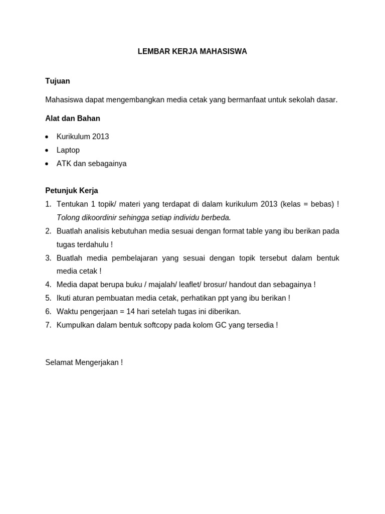 Lembar Kerja Mahasiswa Cetak | PDF