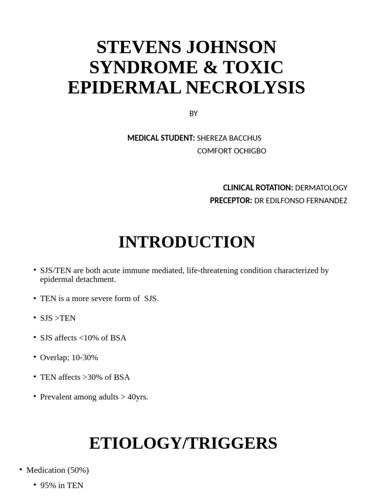 Stevens Johnson Syndrome & Toxic Epidermal Necrolysis | PDF