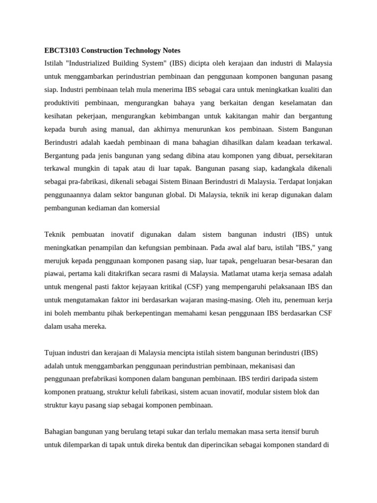 EBCT3103 Construction Technology Notes | PDF | Technology & Engineering