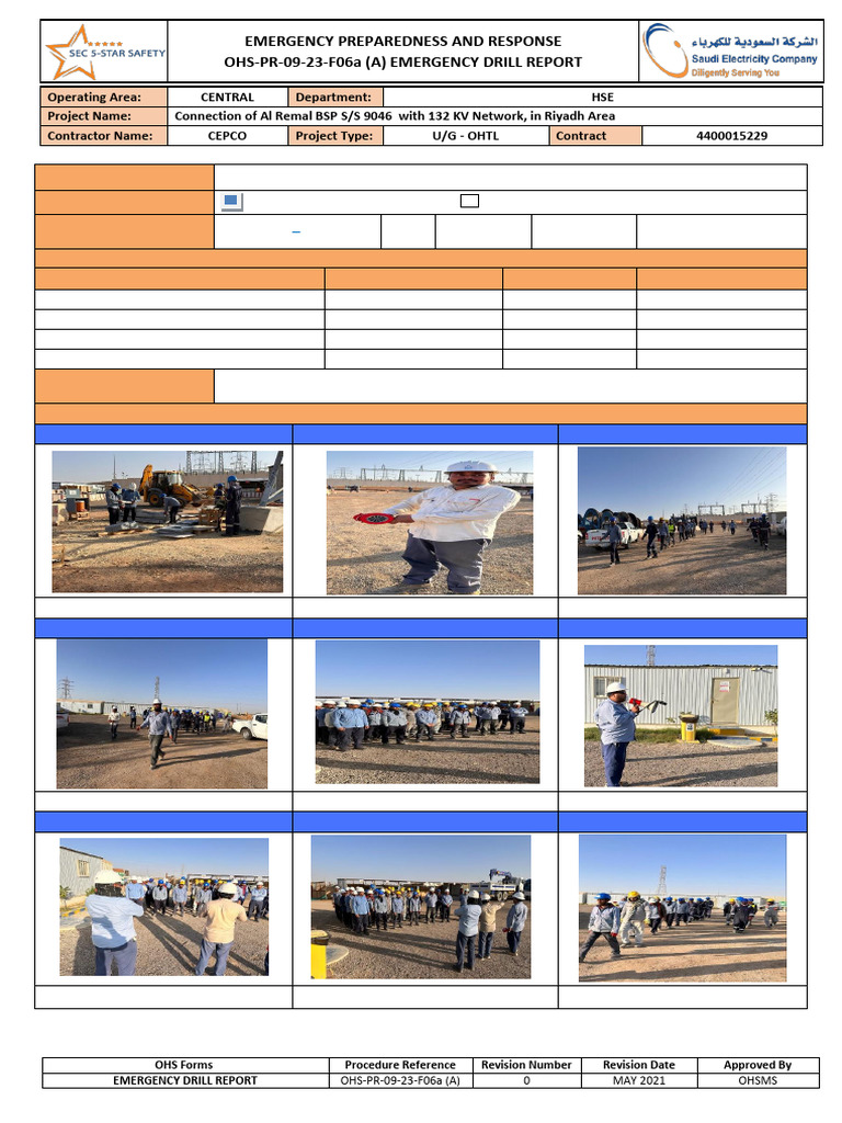 NOV 2023 - OHS-PR-09-23-F06a (A) EMERGENCY DRILLS (EVACUATION DRILL) REPORT | PDF