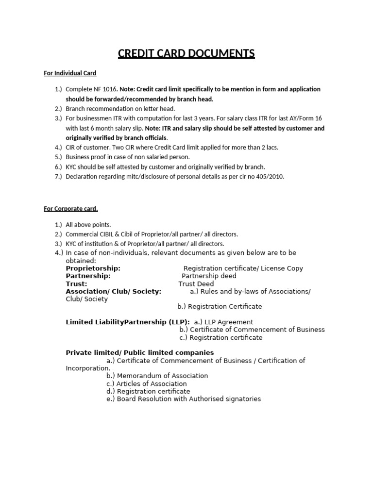 Checklist For Credit Card | PDF