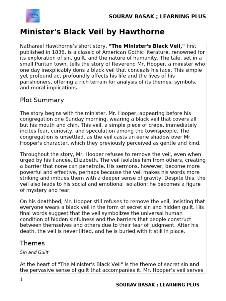 Minister's Black Veil by Hawthorne | PDF