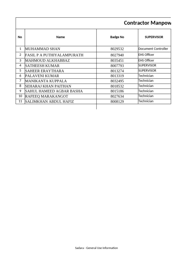Contractor Manpower Tracking Sheet 08.25.2024 | PDF