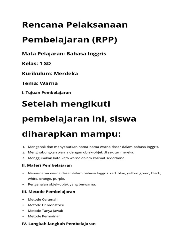 Rencana Pelaksanaan Pembelajaran (RPP) | PDF